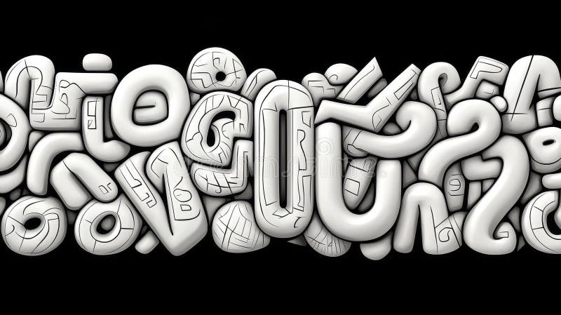 Abstract Grayscale 3D Letter and Shape Composition Stock Illustration ...