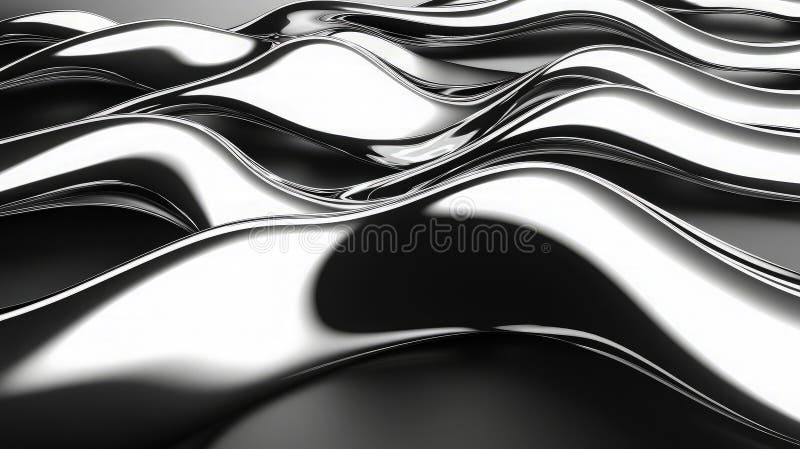 Abstract Grayscale Image of Flowing, Reflective Metallic Waves Stock ...
