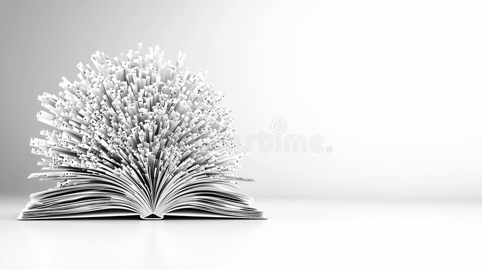 Abstract Grayscale Open Book Resembling a Stylized Tree on White ...