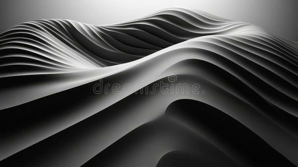 Abstract Grayscale Image of Undulating Layered Forms Stock Illustration ...