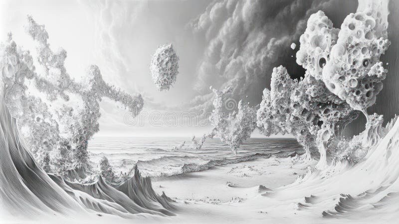 Abstract Grayscale Landscape with Surreal, Sculpted Forms and Dramatic ...