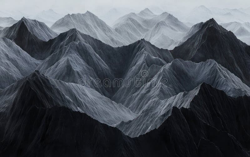 Abstract Grayscale Mountain Range Landscape Stock Illustration ...