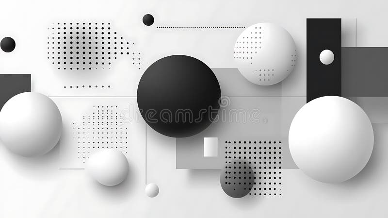Abstract Grayscale Spheres and Geometric Shapes Design Stock ...