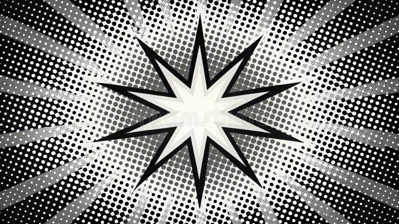 Abstract Grayscale Starburst Pattern with Halftone Dots and Radiating ...