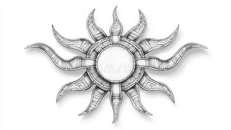 Abstract Grayscale Sun Illustration with Intricate Textured Rays Stock ...