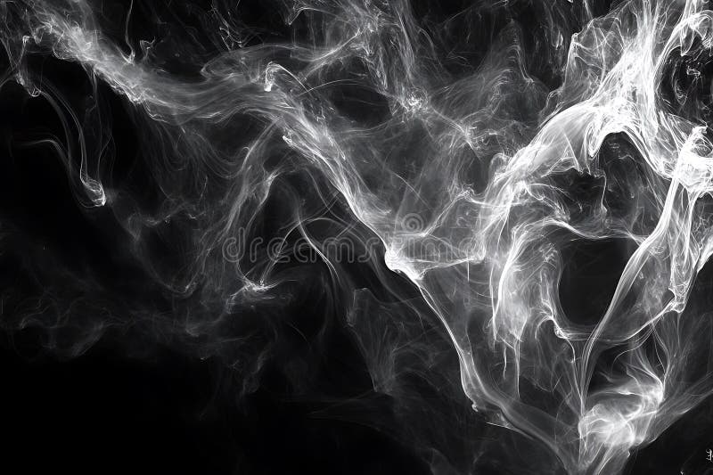 Abstract Grayscale Swirls of Smoke or Clouds on Black Background Stock ...