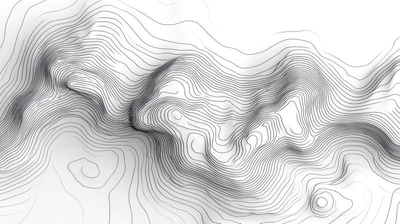 Abstract Grayscale Topographic Map with Flowing Lines and Curves ...