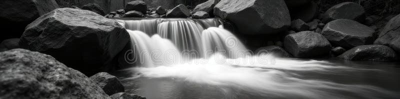 Abstract Grayscale Waterfall, Blurred Motion, Textured Rocks ...