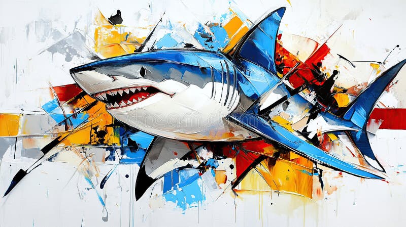 Abstract Great White Shark Ocean Art Print Stock Illustration ...