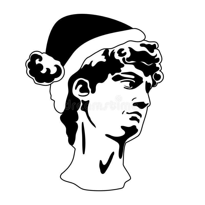 Abstract Greek Ancient Sculpture of Head in Santa Hat. Vector of Modern ...