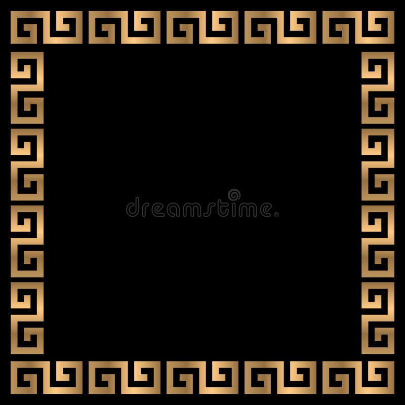 Abstract Greek Key Border. Elegant Gold Square Frame Patterns. Golden ...