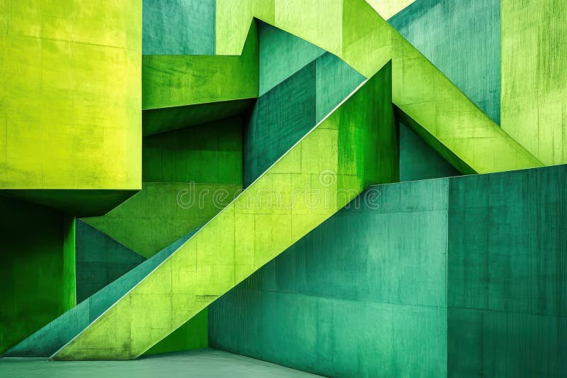 Abstract Green Architectural Structure with Geometric Shapes Stock ...
