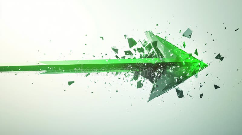 Abstract Green Arrow Shattering into Pieces Exploding Geometric Design ...