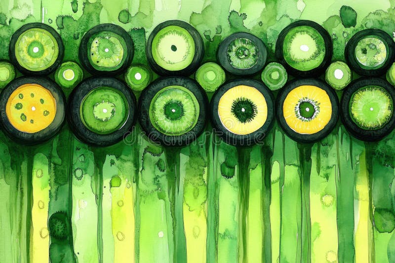 Abstract Green Artwork with Circular Patterns and Organic Shapes Stock ...