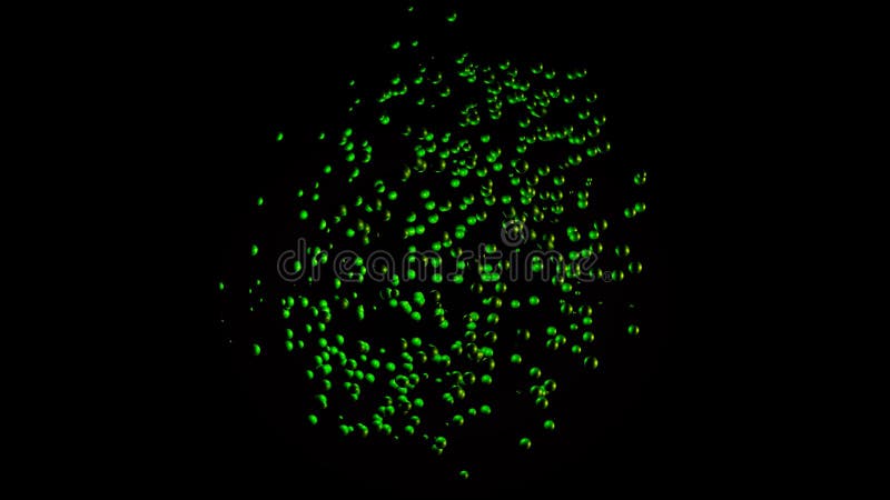 Abstract Green Atom Cloud Swaying on Black Background, Seamless Loop ...