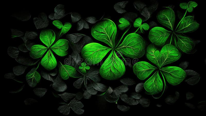 Abstract Green Background Decorated with Four-leaves Clovers Stock ...
