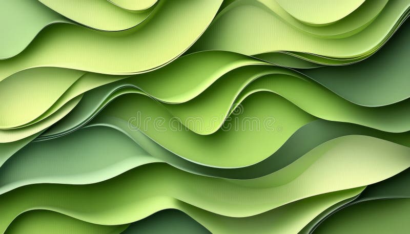 Abstract Green Background. Paper Carved Waves Pattern. Nature Design ...