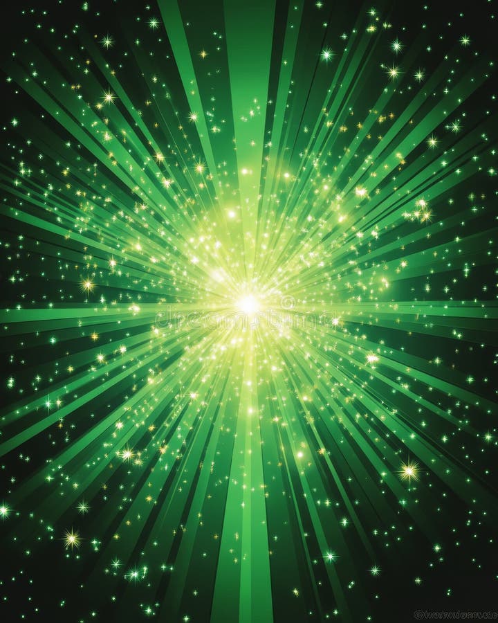 An Abstract Green Background with a Starburst Explosion in Line Art ...