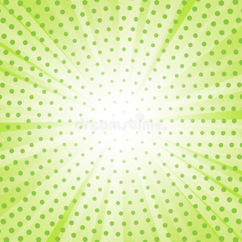 Abstract Green Background with Sun Ray and Dots. Summer Vector ...