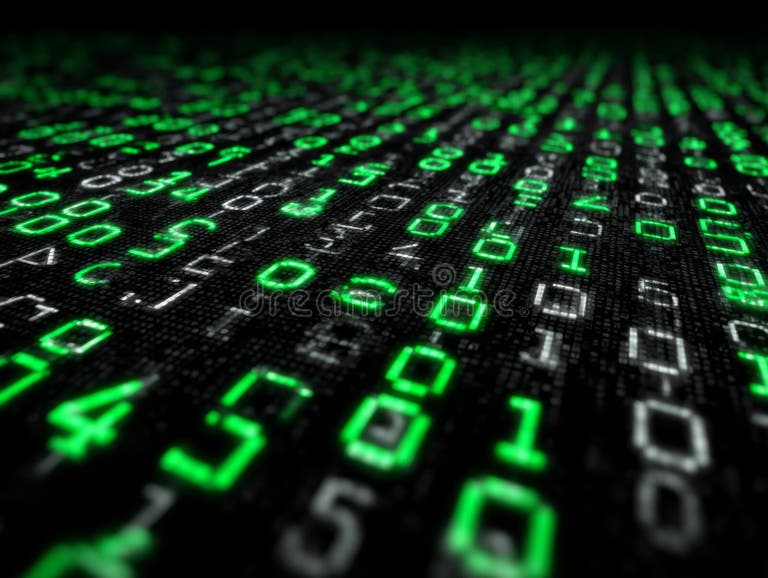 Abstract Green Binary Code Data Stream on Black Background Stock Illustration - Illustration of ...
