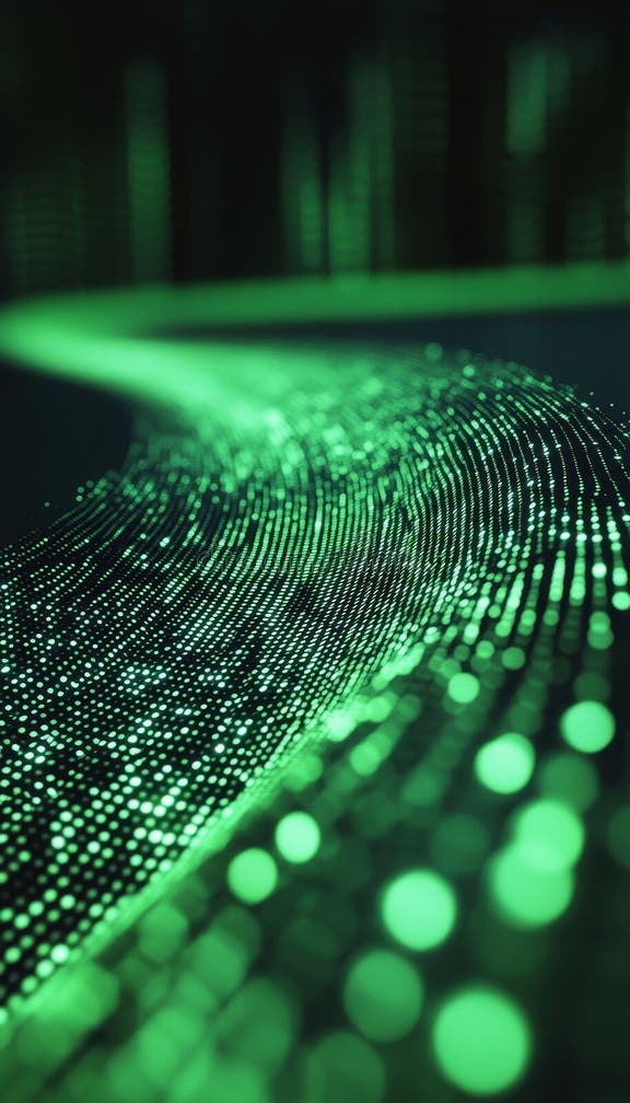 Abstract Green Binary Data Stream, Technology Background with Flowing Information Code, 3D ...