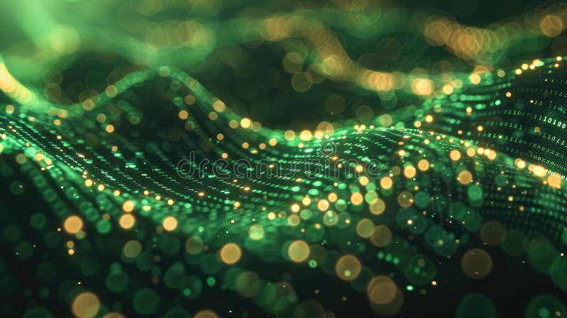 Abstract Green and Black Digital Grid with Glowing Dots Symbolizing ...