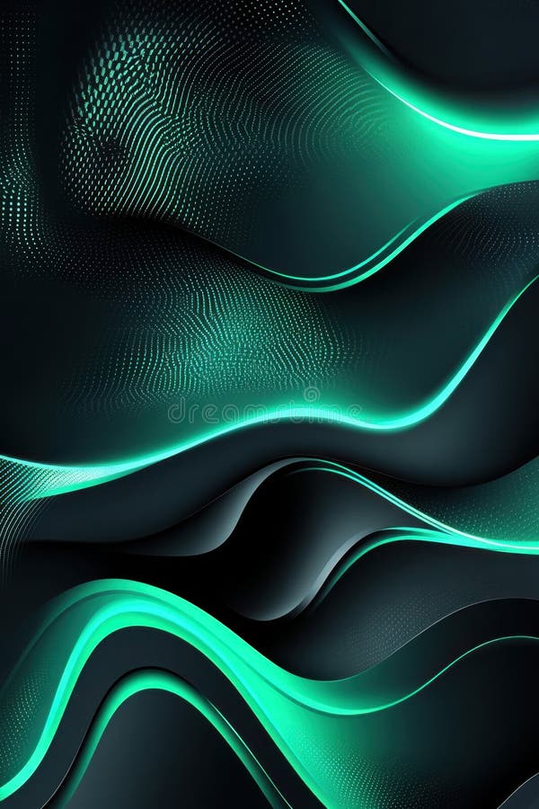 Abstract Green and Black Digital Waves with Glowing Patterns Stock ...