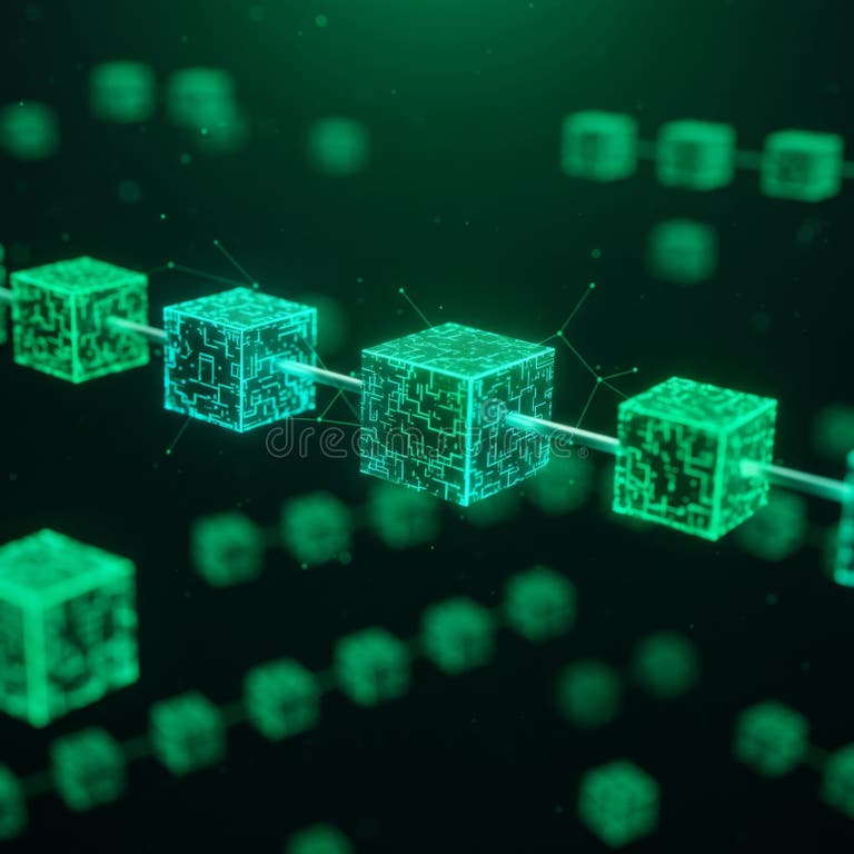 Abstract Green Blockchain Network with Connected Cubes Stock ...
