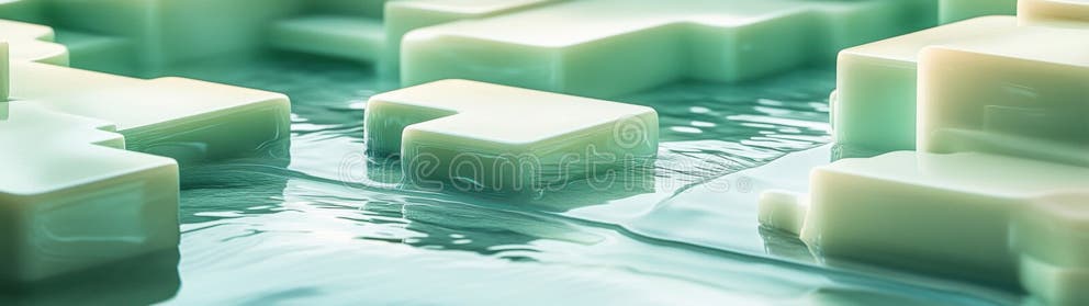 Abstract Green Blocks on Water Surface with Smooth Textures and ...