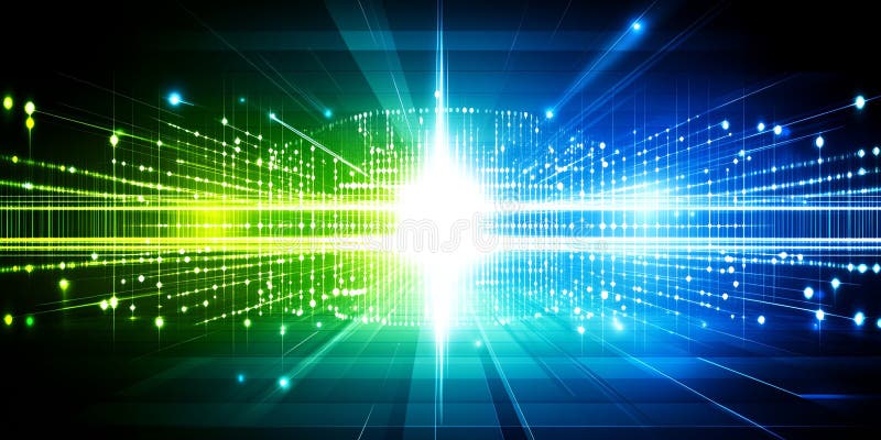 Abstract Green Blue Digital Network Grid Data Flow Technology Background Stock Illustration ...