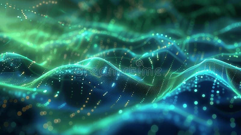 Abstract Green and Blue Digital Waves Background with Abstract Lines ...