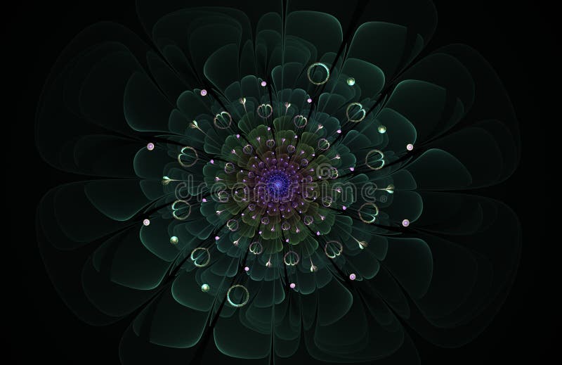 Abstract Green And Blue Fractal Flower Computer Generated Image Stock