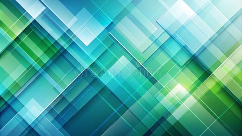 Abstract Green and Blue Geometric Design Featuring Overlapping Rectangles and Diagonal Lines ...