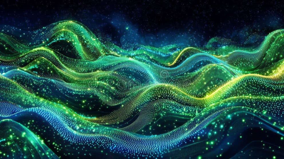 Abstract Green Blue Wave Particle Background Stock Illustration ...