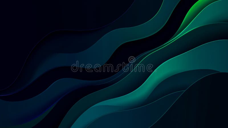 Abstract Green and Blue Wavy Background on Dark Gradient Stock ...