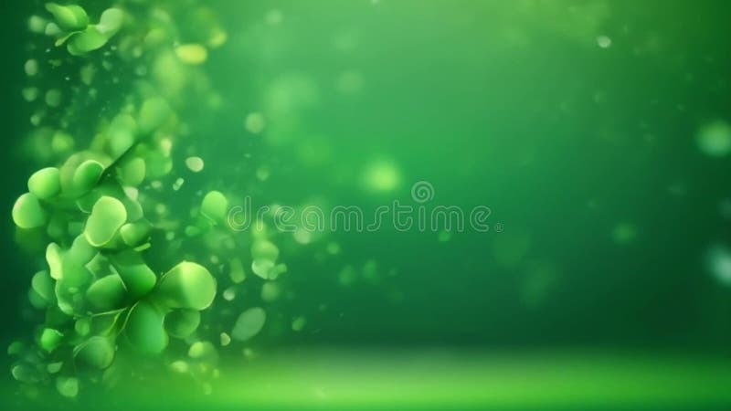 Abstract Green Blurred Background with Clover Leaves and Bokeh Effect ...