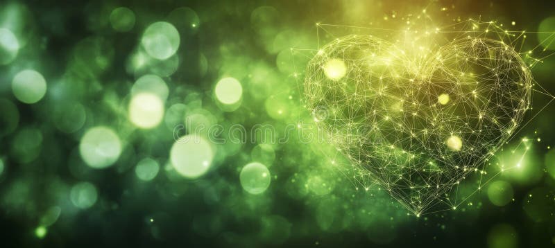 Abstract Green Bokeh Background with Heart Shaped Network, Love and ...