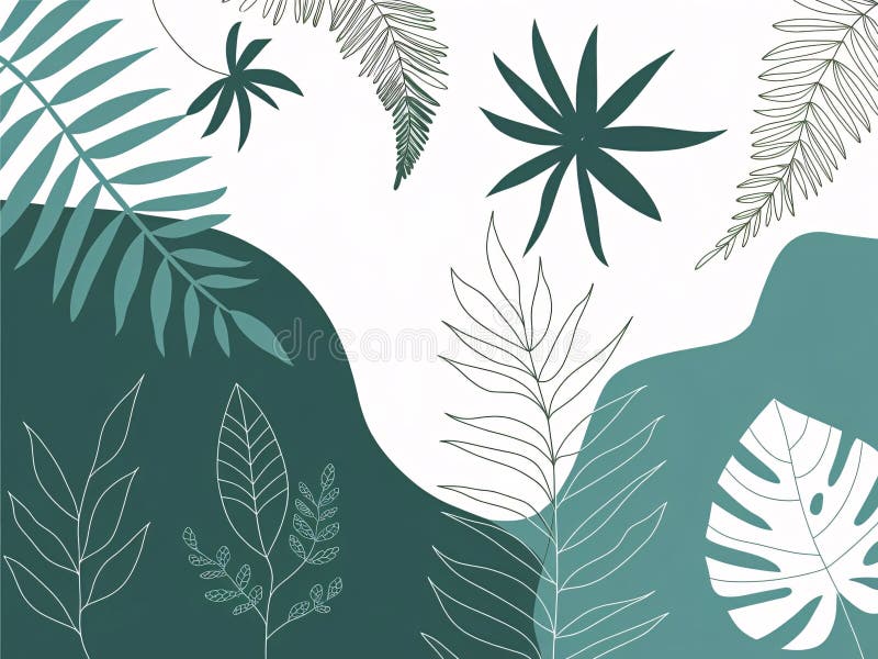 Abstract Green Botanical Leaves Illustration with Various Plant ...