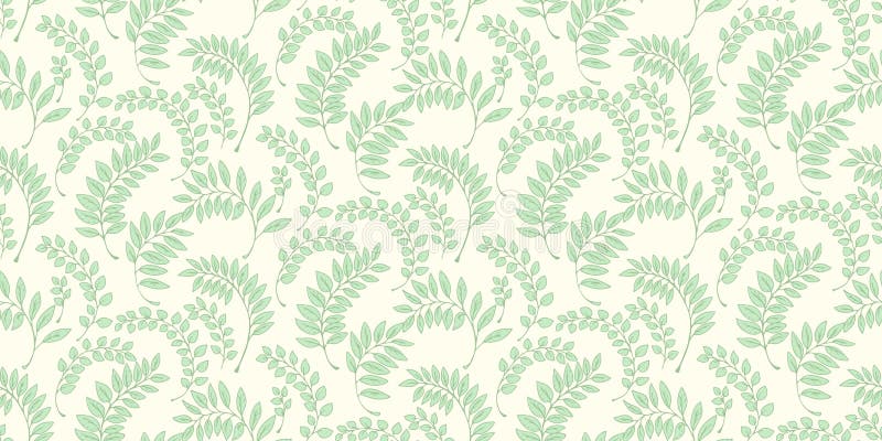 Abstract Green Branches Leaves Scattered Randomly in a Seamless Pattern ...