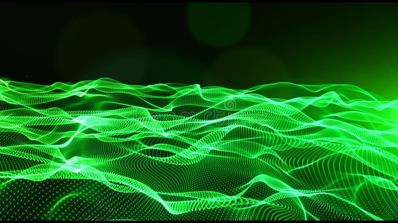 Abstract Green Color Digital Particles Wave with Bokeh and Light ...