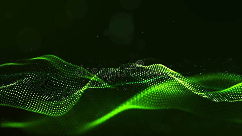 Abstract Green Color Digital Particles Wave with Dust and Light ...