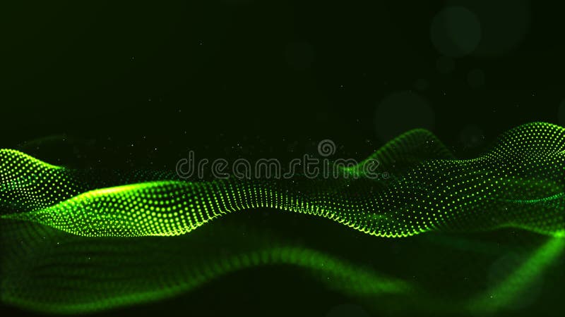 Abstract Green Color Digital Particles Wave with Dust and Light ...