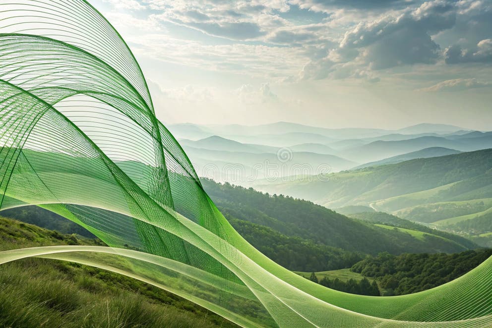 Abstract Green Composition with Lines and Curves Stock Illustration ...