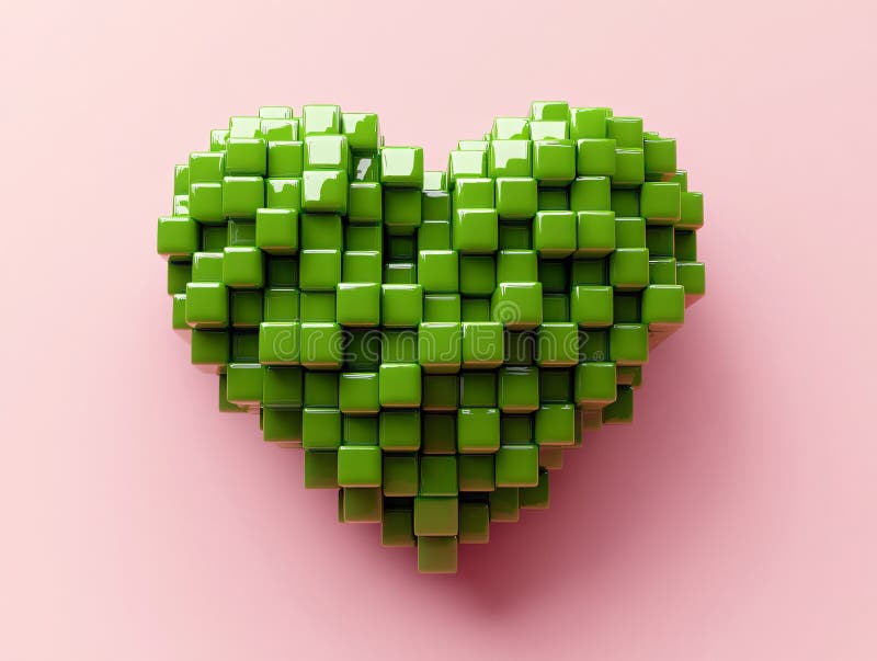 Abstract Green Cube Heart 3D Render High Quality Image Stock ...