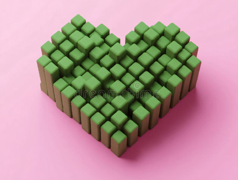 Abstract Green Cube Heart 3D Render, Pixelated High Quality Image Stock ...