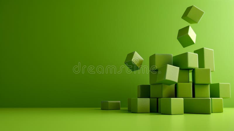 Abstract Green Cubes Stacked and Floating in a Minimalist Space Stock ...