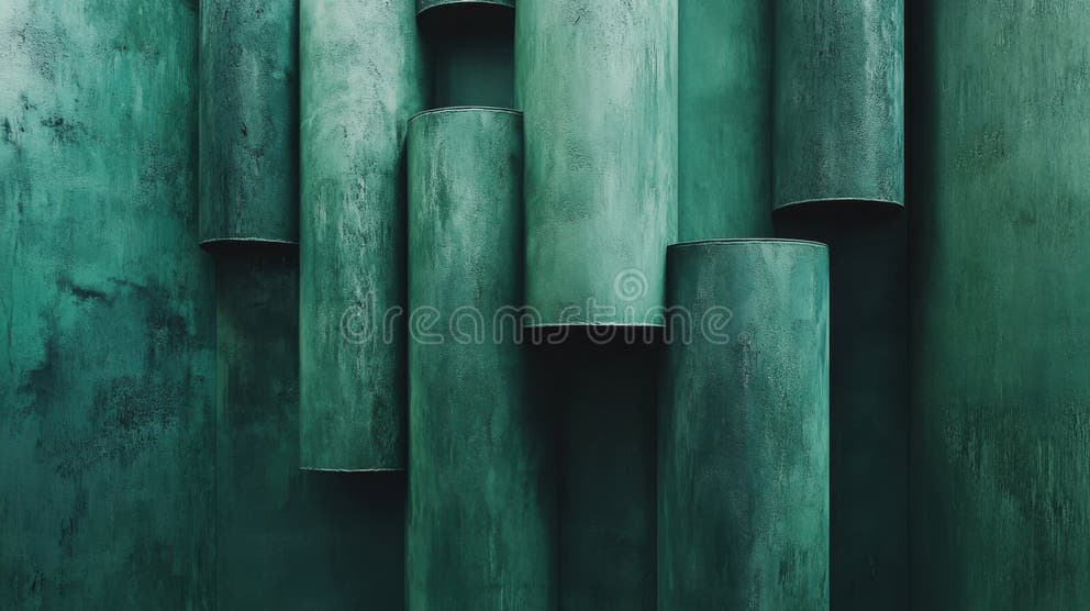 Abstract Green Cylindrical Objects Forming a Textured Geometric Pattern ...