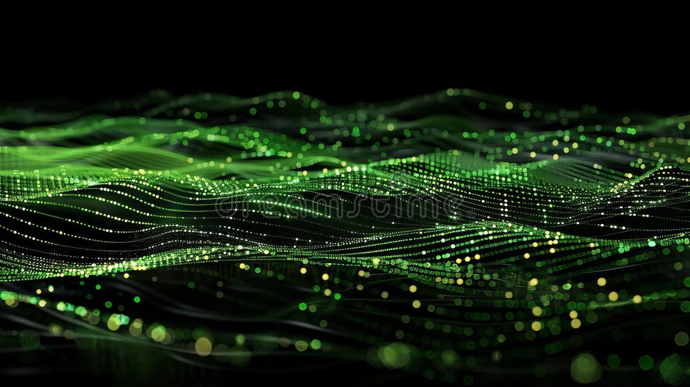 Abstract Green Data Stream Visualization, Particle Waves, Technology ...