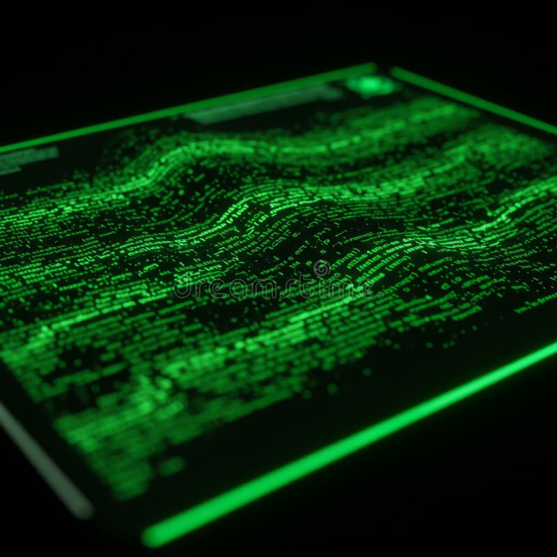 Abstract Green Data Wave on Dark Screen Stock Illustration ...