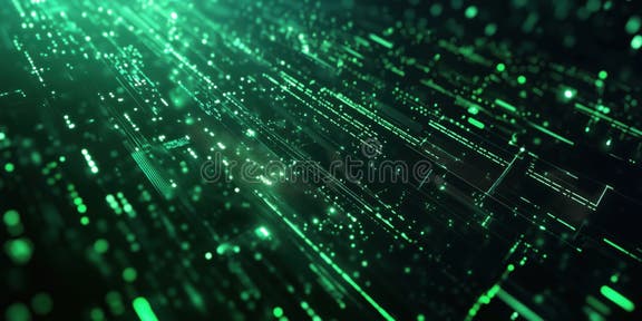 Abstract Green Digital Data Flow with Glowing Particles and Lines in ...